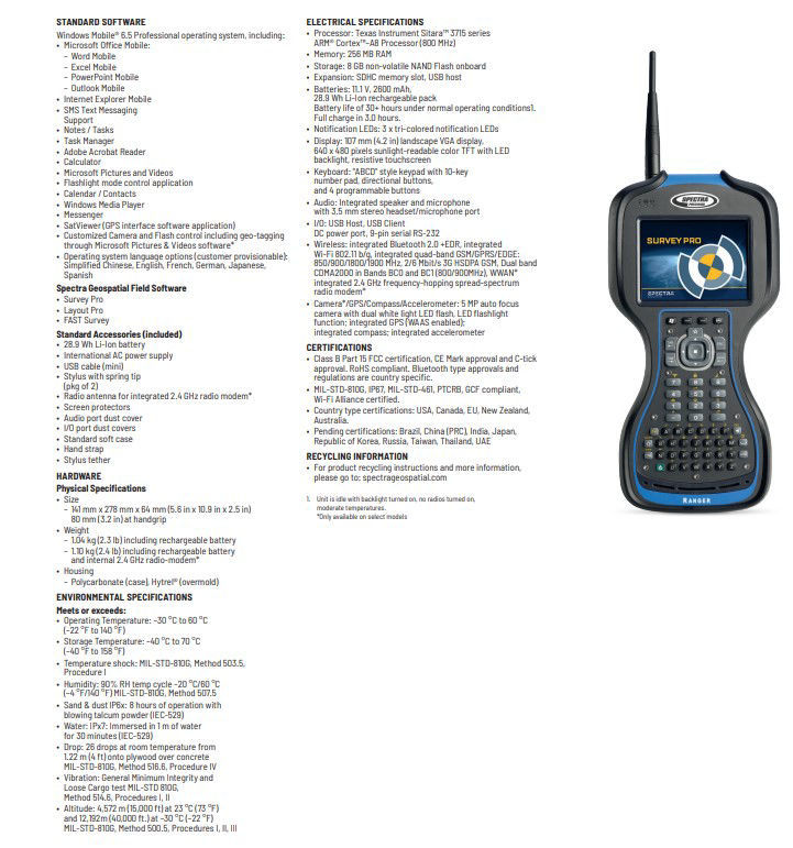 Spectra Precision Ranger 3L Data Collector w/ Survey Pro Robotic ...